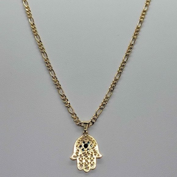 Jewelry | Brazilian 18k Gold Filled Hamsa With Blue Gem Evil Eye Design ...